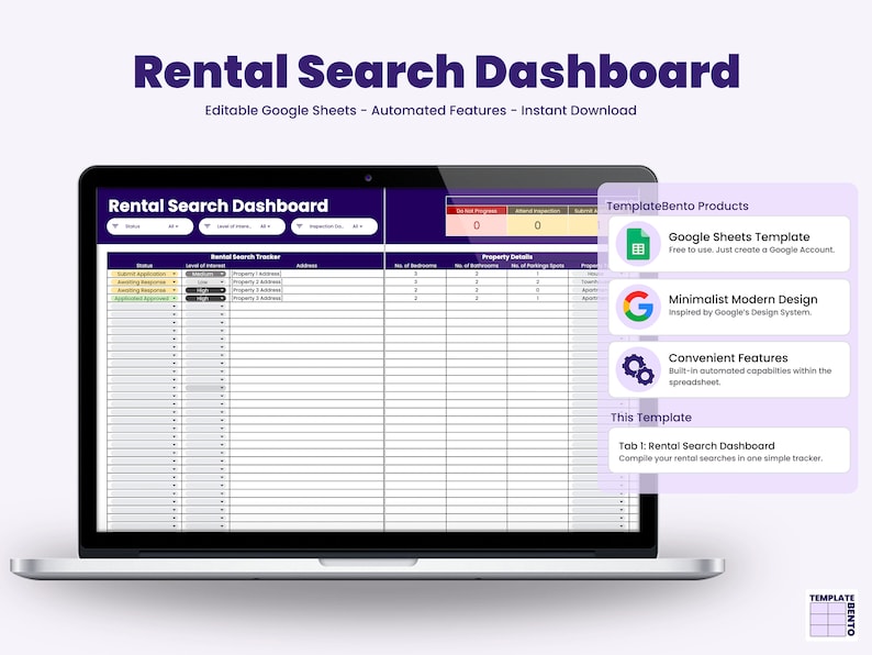 Rental Search Dashboard Template on Google Sheets, Automated, Editable ...