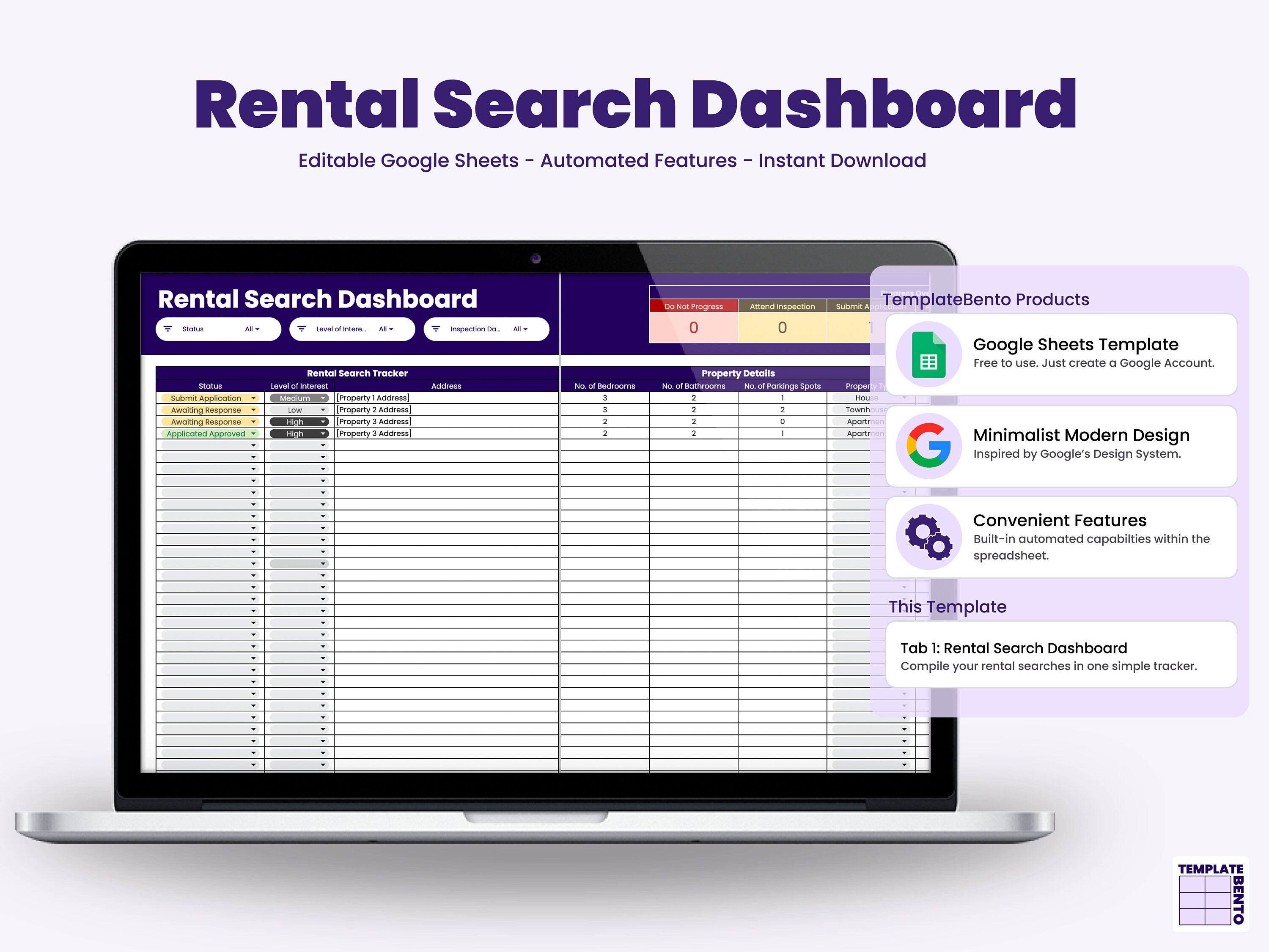 Rental Search Dashboard Template on Google Sheets, Automated, Editable ...