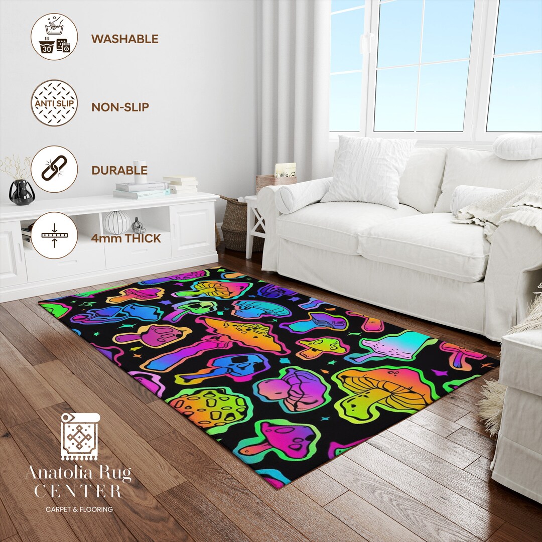 Mushroom Rug, Colorful 70s Area Rug, Minimalist Rug, Area Rug, Office ...