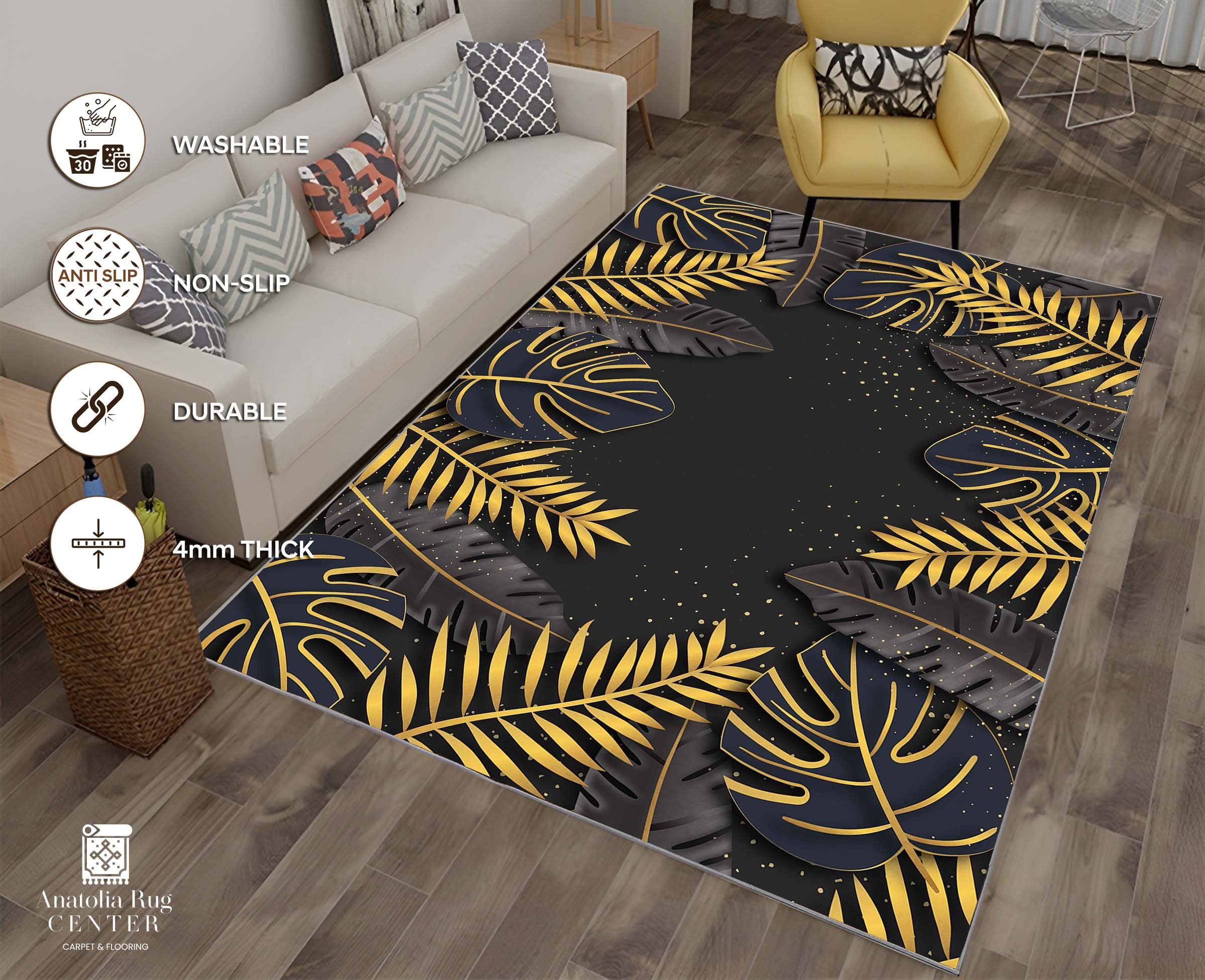 Gold Leaf Rug Leaf Pattern Rug Luxury Rug Aesthetic Rug - Etsy France