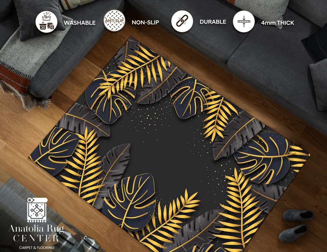 Gold Leaf Rug Leaf Pattern Rug Luxury Rug Aesthetic Rug - Etsy France