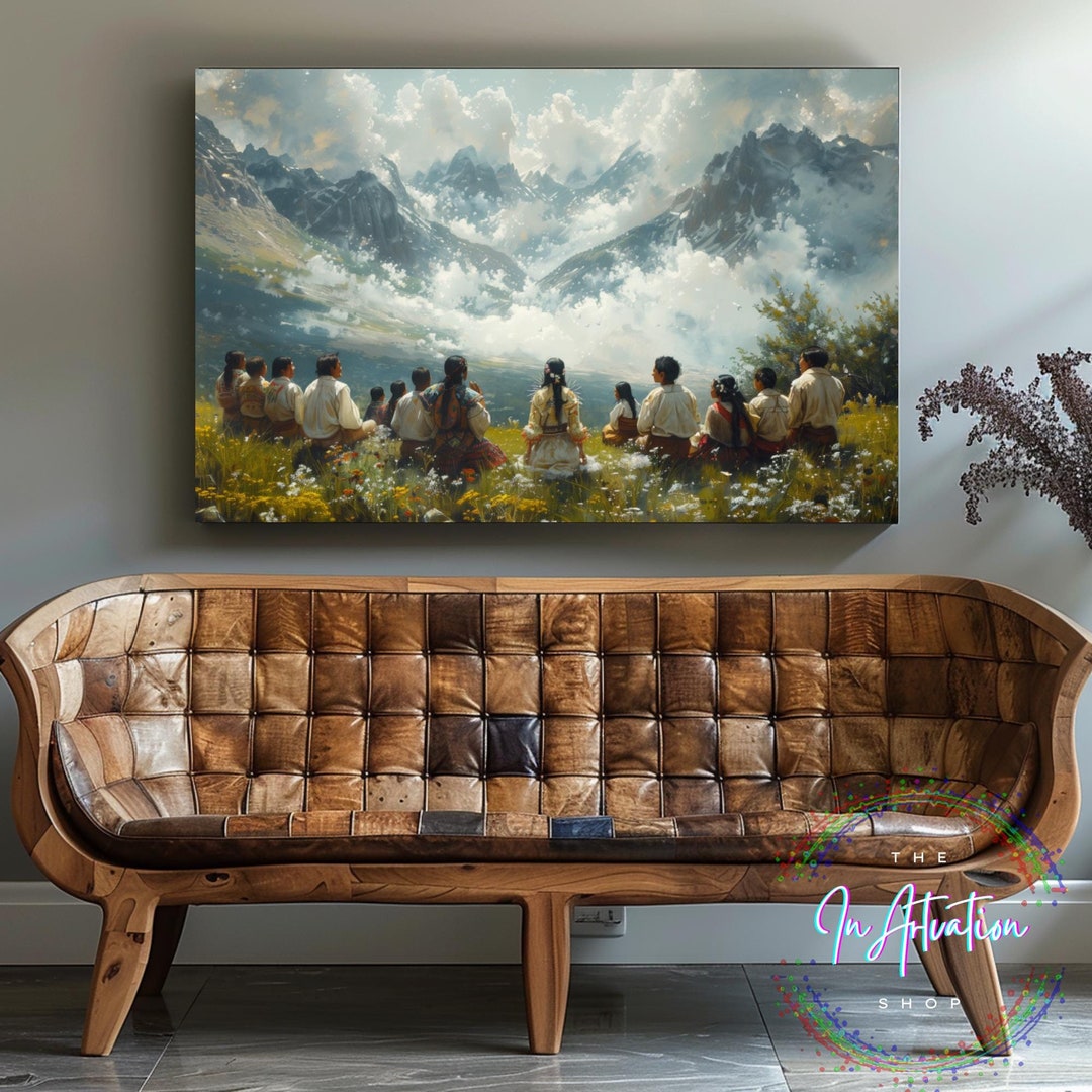 Serene Indigenous Gathering in the Mountains | Canvas Wall Art | Native ...
