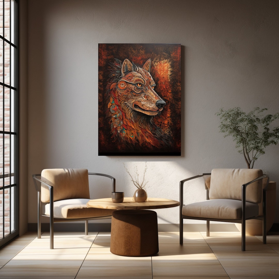 Mystic Howl of the Fire Wolf Canvas Gallery Wraps Modern Techniques ...