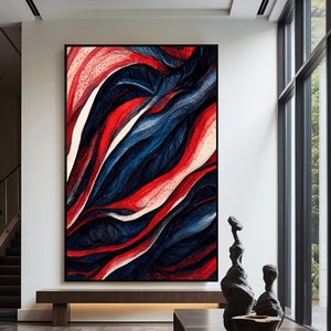 Navy Red Abstract Canvas, Navy Blue Wall Art, Red, Abstract Wall Art ...