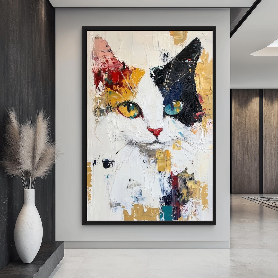 Cat Modern Art Framed Canvas, Cat Wall Art, Cat Print, Cat Wall Decor ...