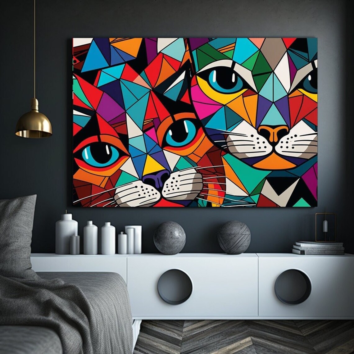Abstract Cats Wall Art Digital Print, Cat Poster, Cat Art Print ...