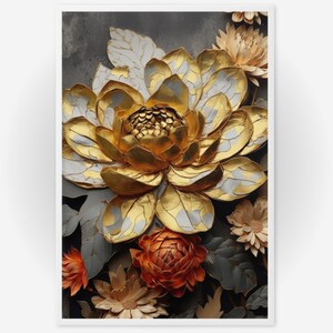 Gold Flower Digital Print, Floral Wall Art, Flower Wall Art, Botanical ...