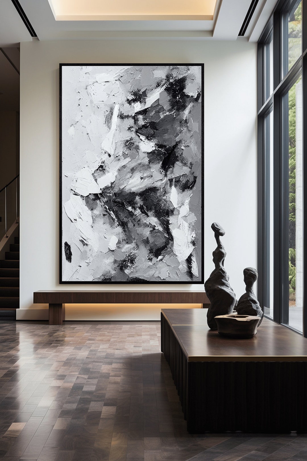 Zwart-wit abstracte muur kunst canvas, zwart-wit, abstracte kunst ...