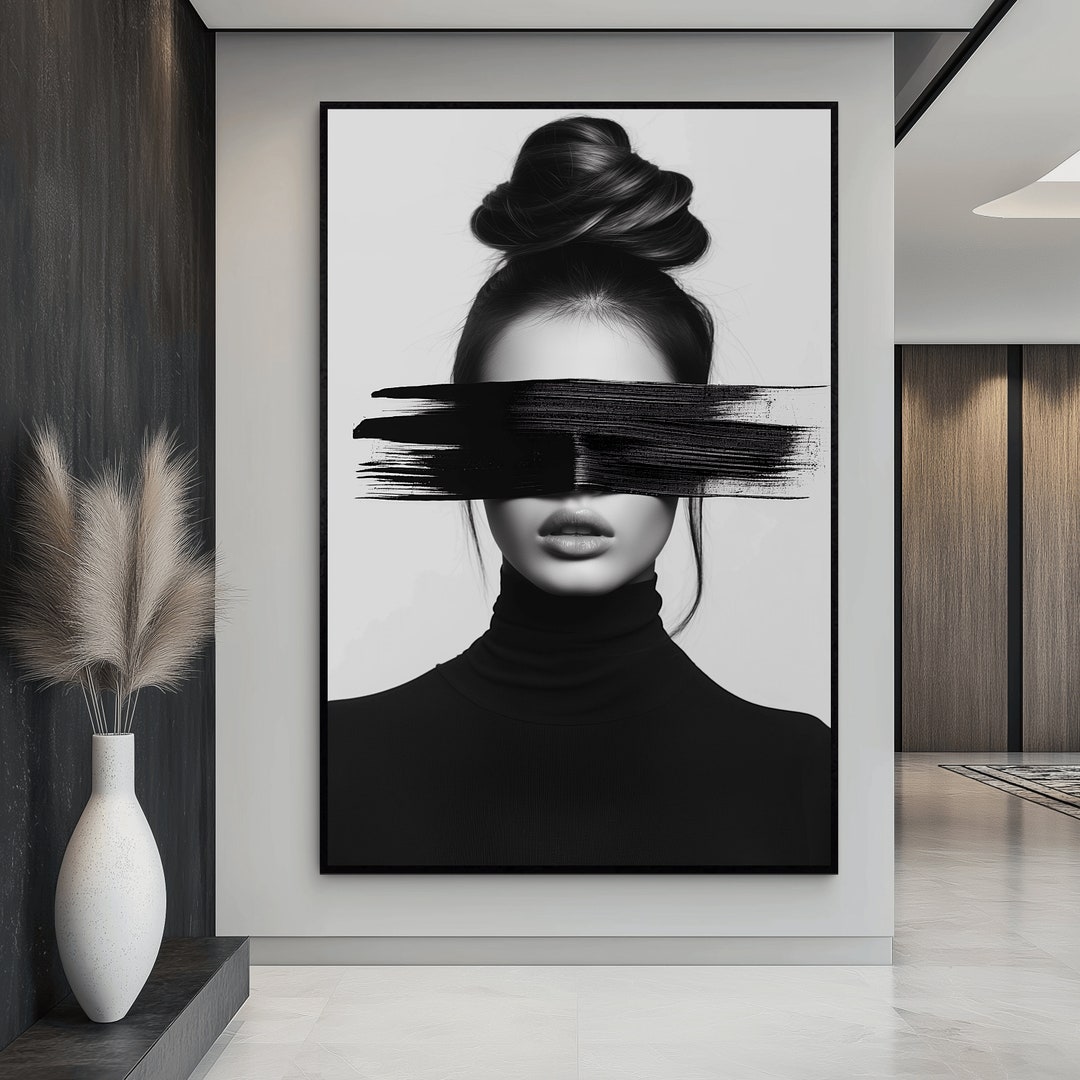 Woman Portrait Framed Canvas, Minimalist Portrait, Black and White ...