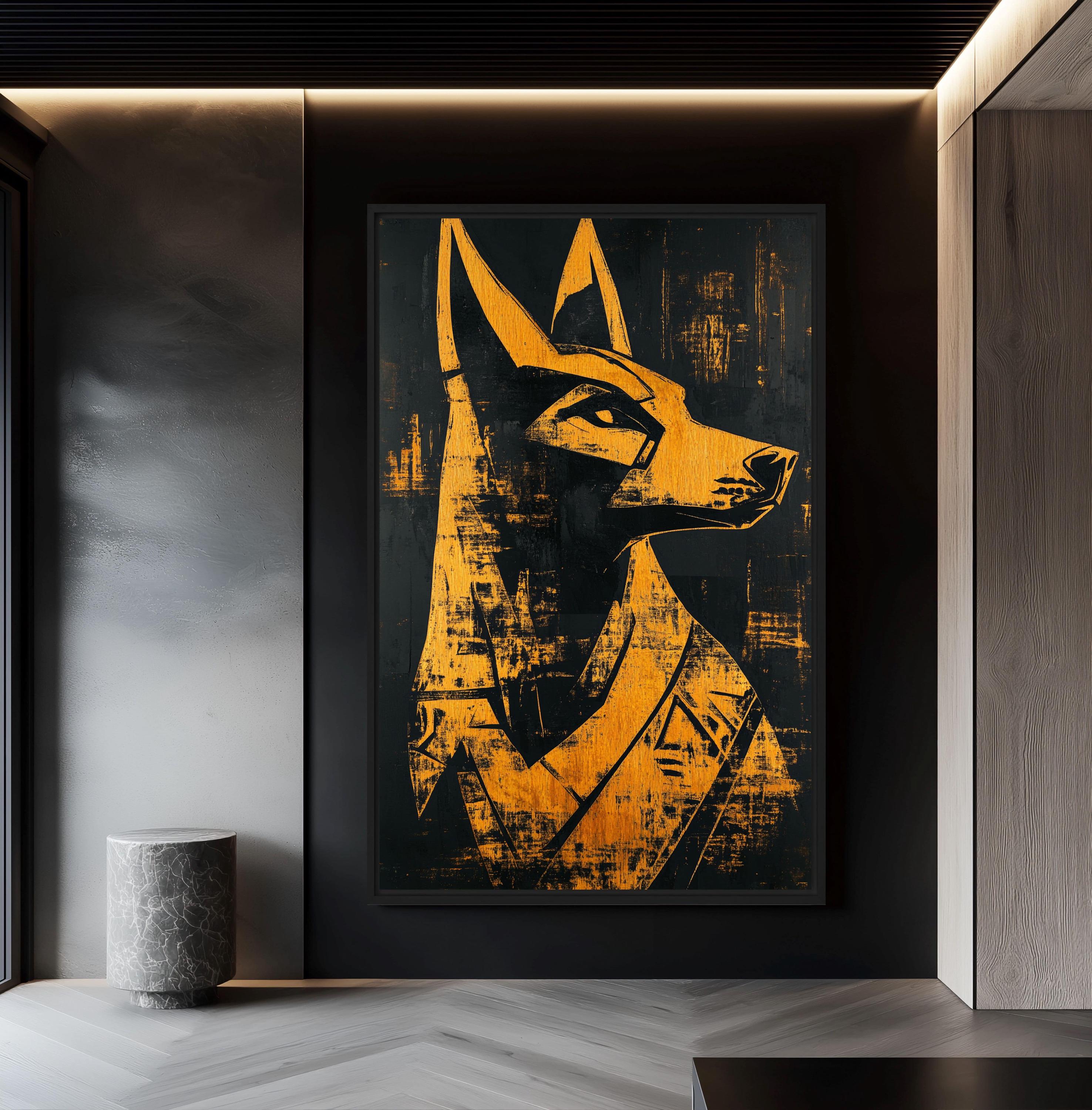 Anubis Framed Canvas Art: Egyptian Decor, Black & Gold - Etsy