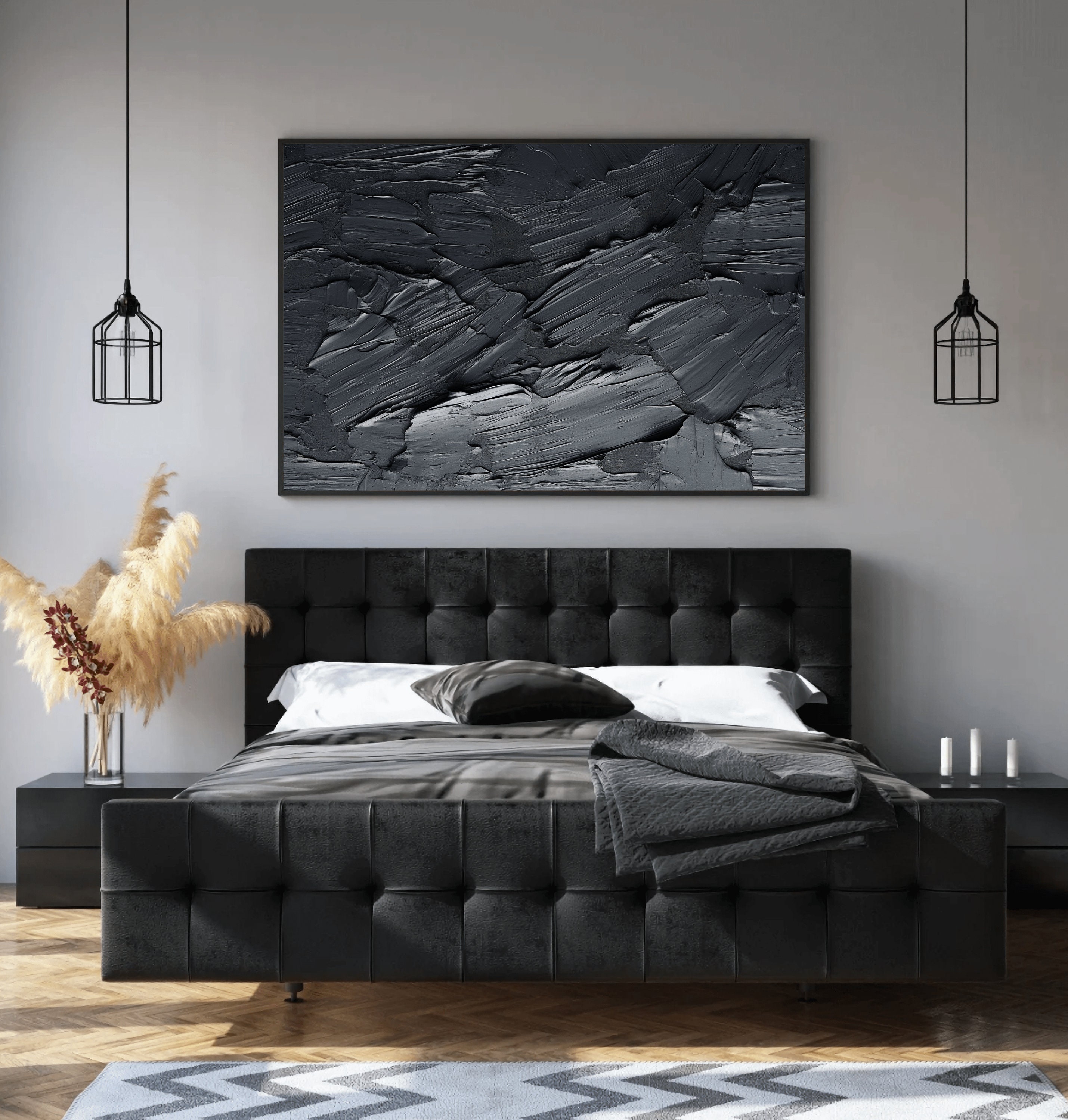 Black Abstract Minimalist Framed Poster Black Wall Art - Etsy