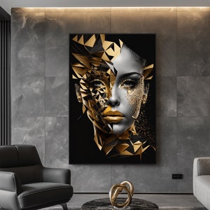 Woman Abstract Digital Print, Gold and Black, Woman Abstract Print ...