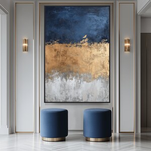 Blue Gold Abstract Art Canvas, Blue and Gold Print, Blue Gold Wall Art ...