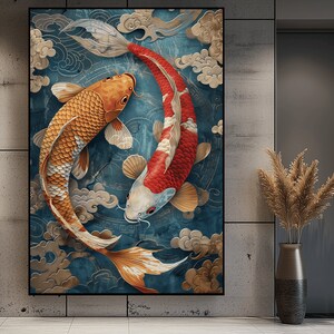 Koi Fish Framed Poster, Koi Fish, Japanese Art, Koi Fish Print ...