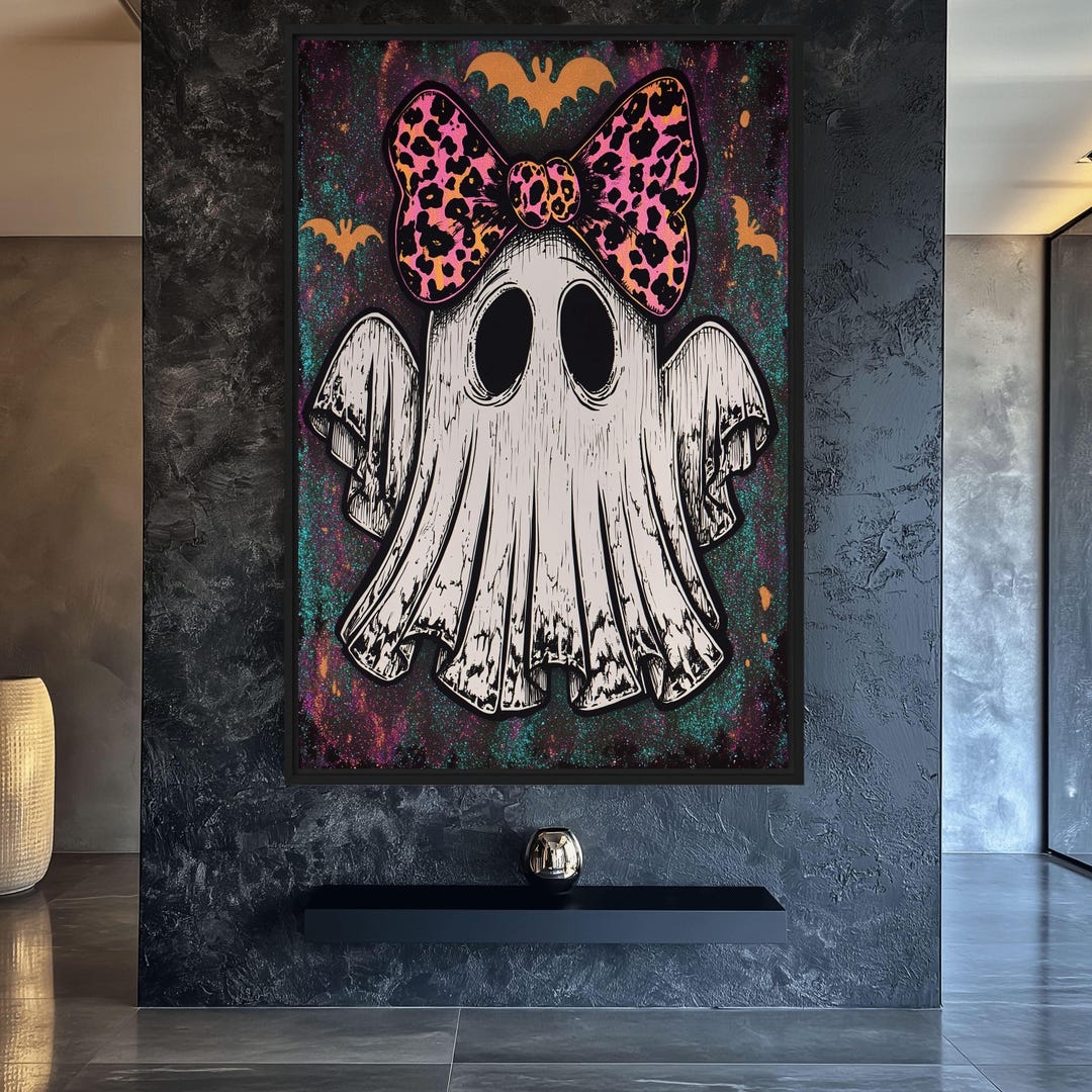 Colorful Wall Art – Cute Ghost Halloween Print, Vintage Gothic Ghost ...
