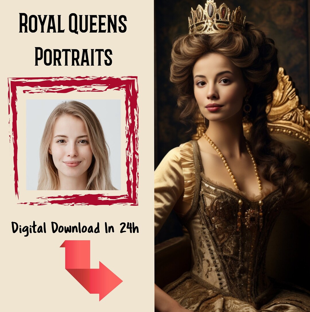 Custom Queen Portrait: Vintage Royal Art From Photo (digital Print) - Etsy
