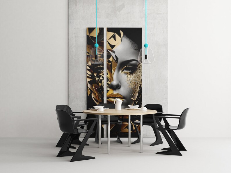 Woman Abstract Digital Print, Gold and Black, Woman Abstract Print ...