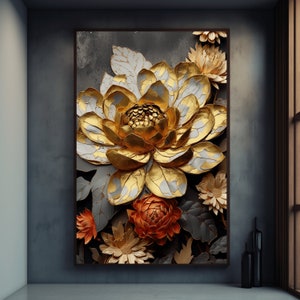 Gold Flower Digital Print, Floral Wall Art, Flower Wall Art, Botanical ...