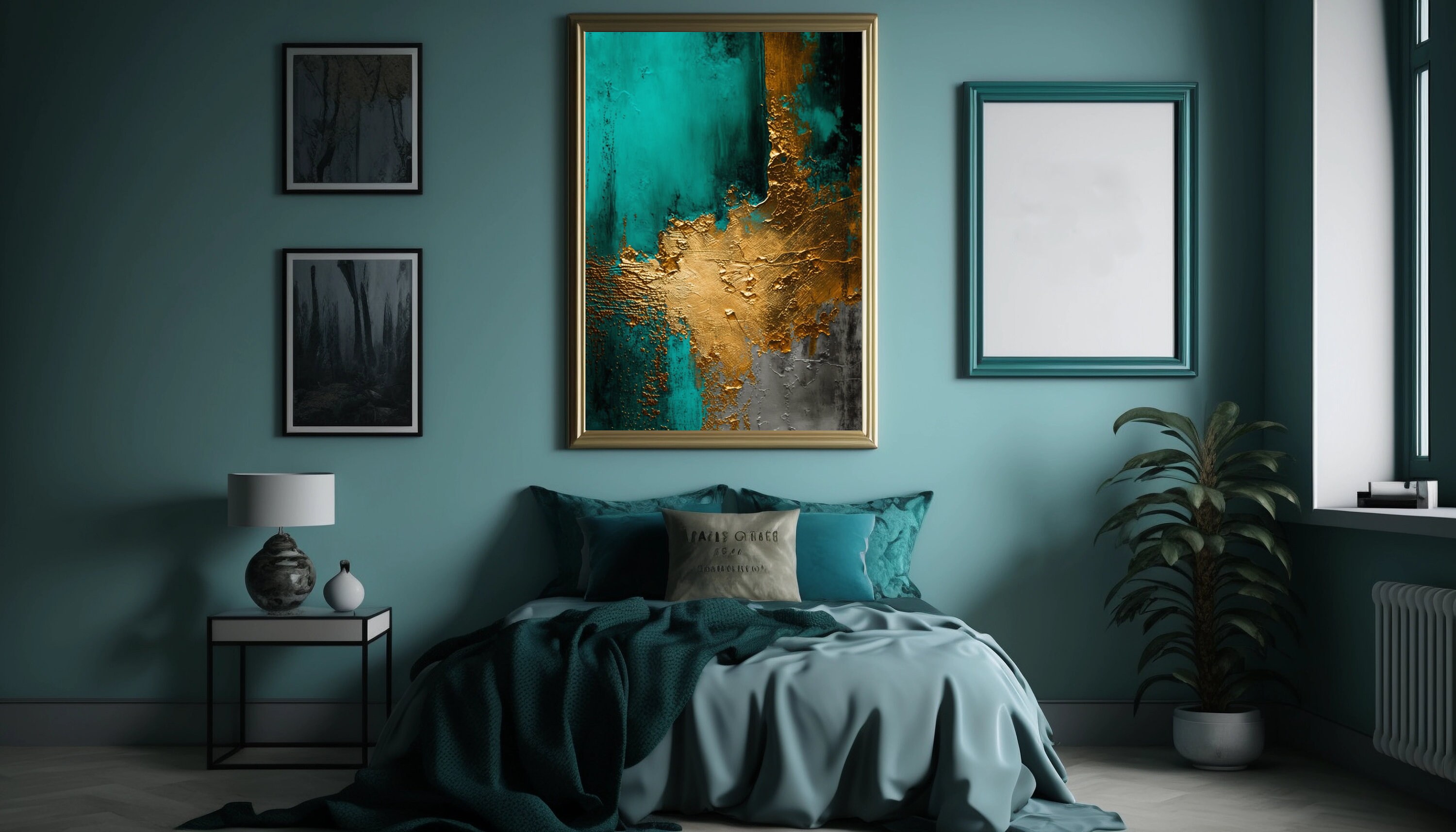 Teal Gold Abstract Digital Print, Teal Abstract Art, Teal Wall Art ...