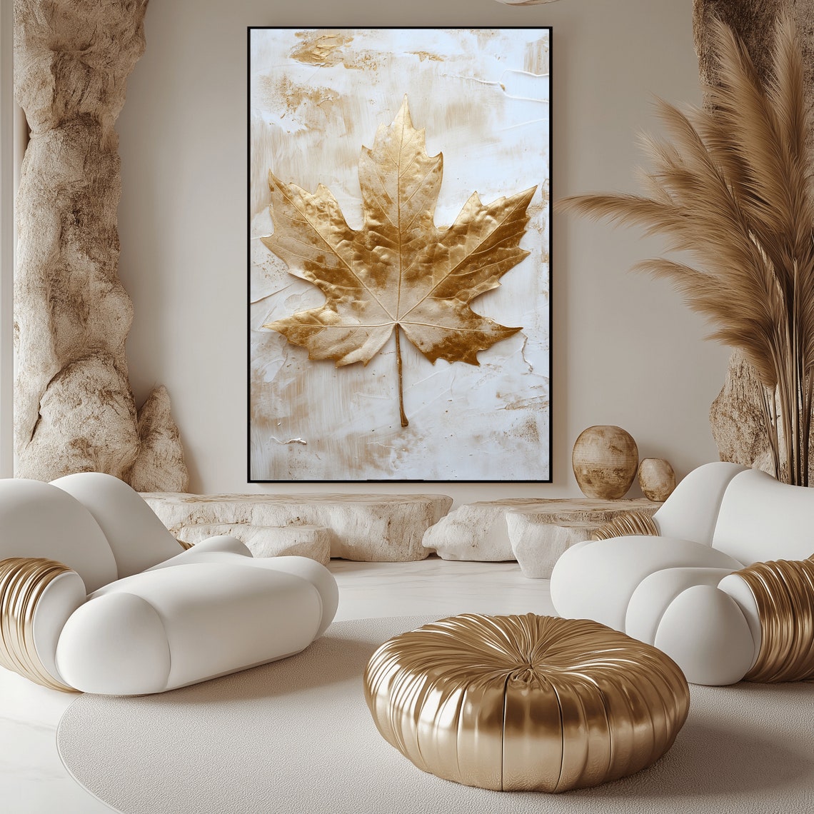 Gold Maple Leaf Modern Art Print: Autumn Farmhouse Decor (digital ...