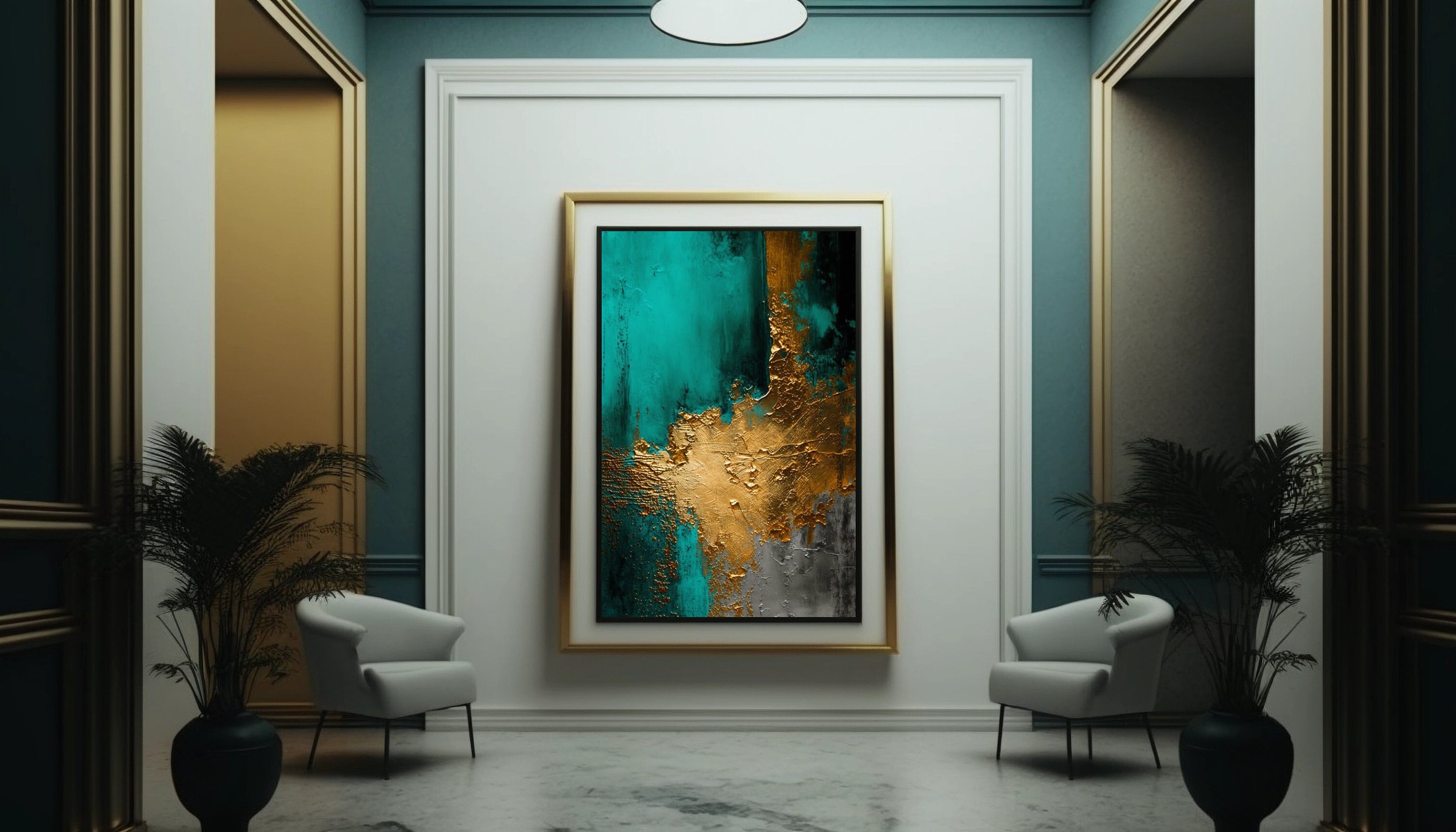 Teal Gold Abstract Digital Print, Teal Abstract Art, Teal Wall Art ...