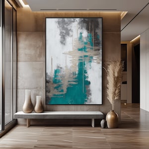 Abstract Wall Art Canvas Teal Black and White Colors, Digital Art ...