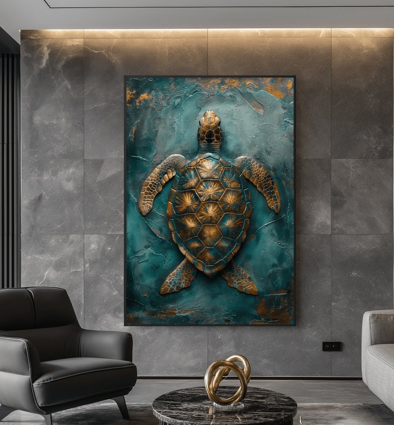 Abstract Sea Turtle Art Print: Coastal Beach House Decor (digital ...