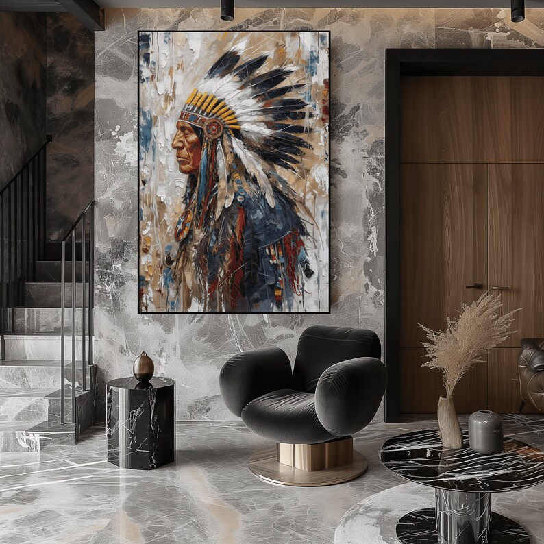 Abstract Native American Chief Framed Poster, Western Wall Art - Etsy