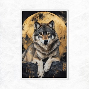 Wolf & Full Moon Framed Canvas, Wolf Wall Art, Wolf Art Print, Wolf ...