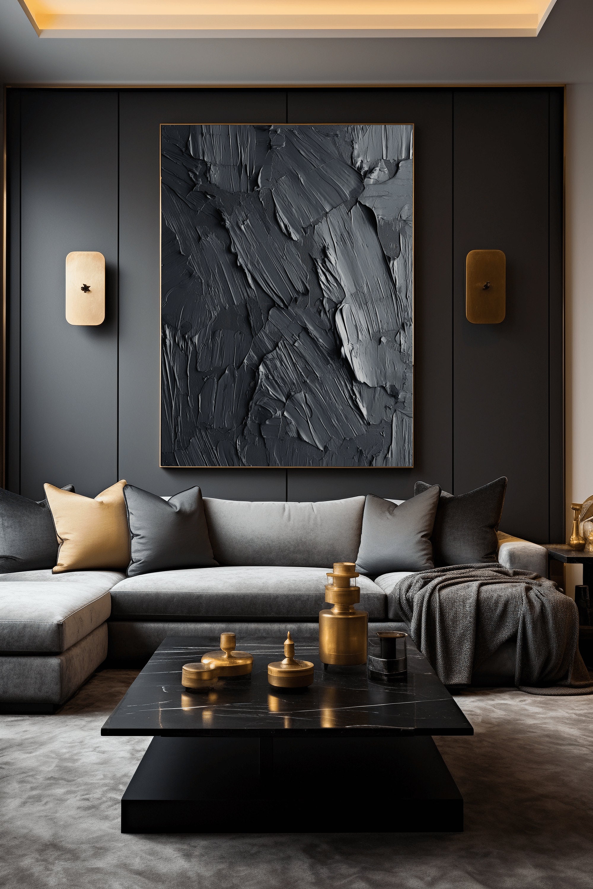 Black Abstract Minimalist Framed Poster Black Wall Art - Etsy