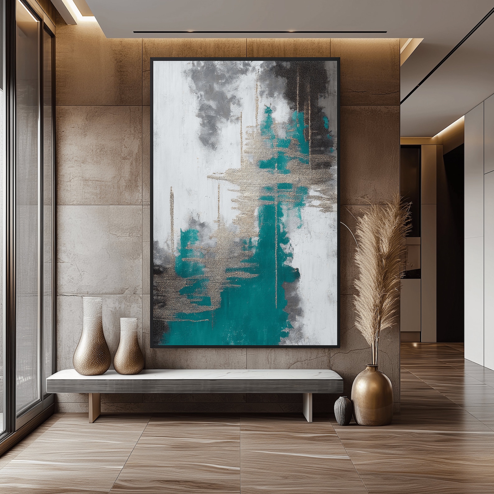 Abstract Wall Art Digital Print Teal Black and White Colors, Digital ...