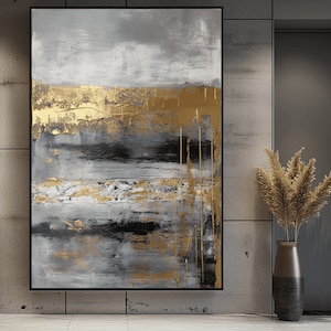 Grey and Gold Abstract Art Digital Print, Grey Wall Art, Gold Wall Art ...