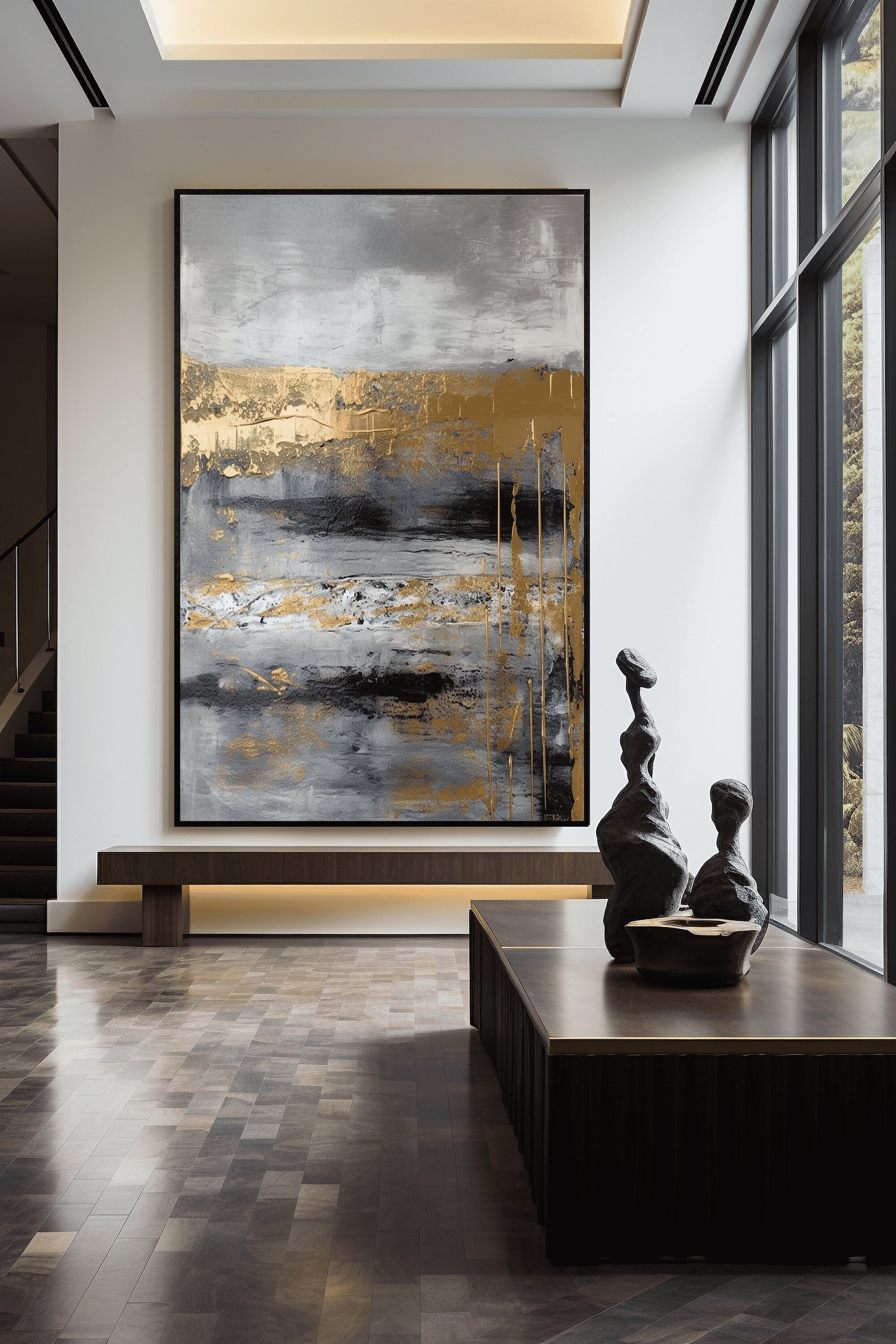 Grey and Gold Abstract Wall Art: Modern Digital Print (digital Download ...