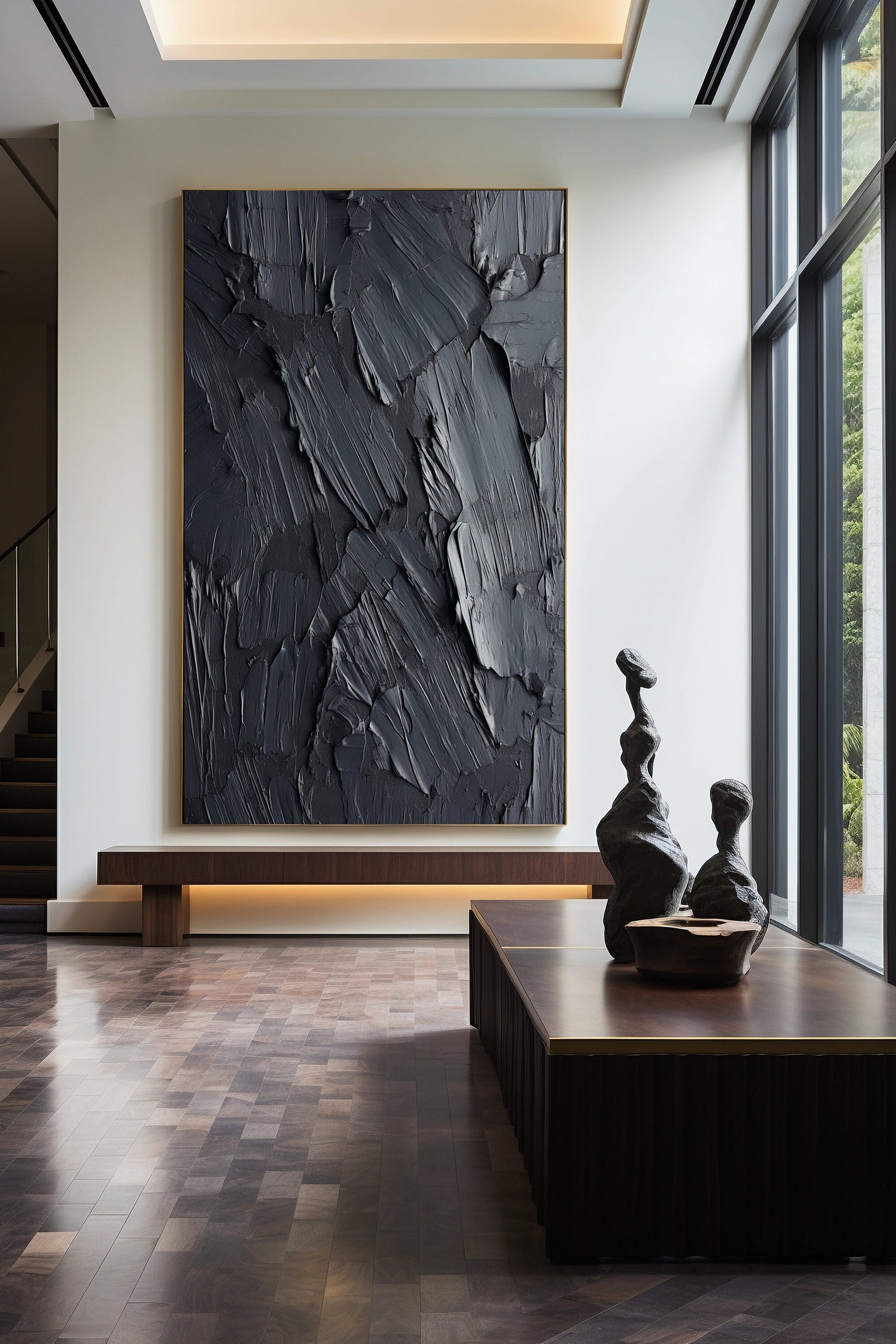 Black Abstract Minimalist Framed Poster Black Wall Art - Etsy