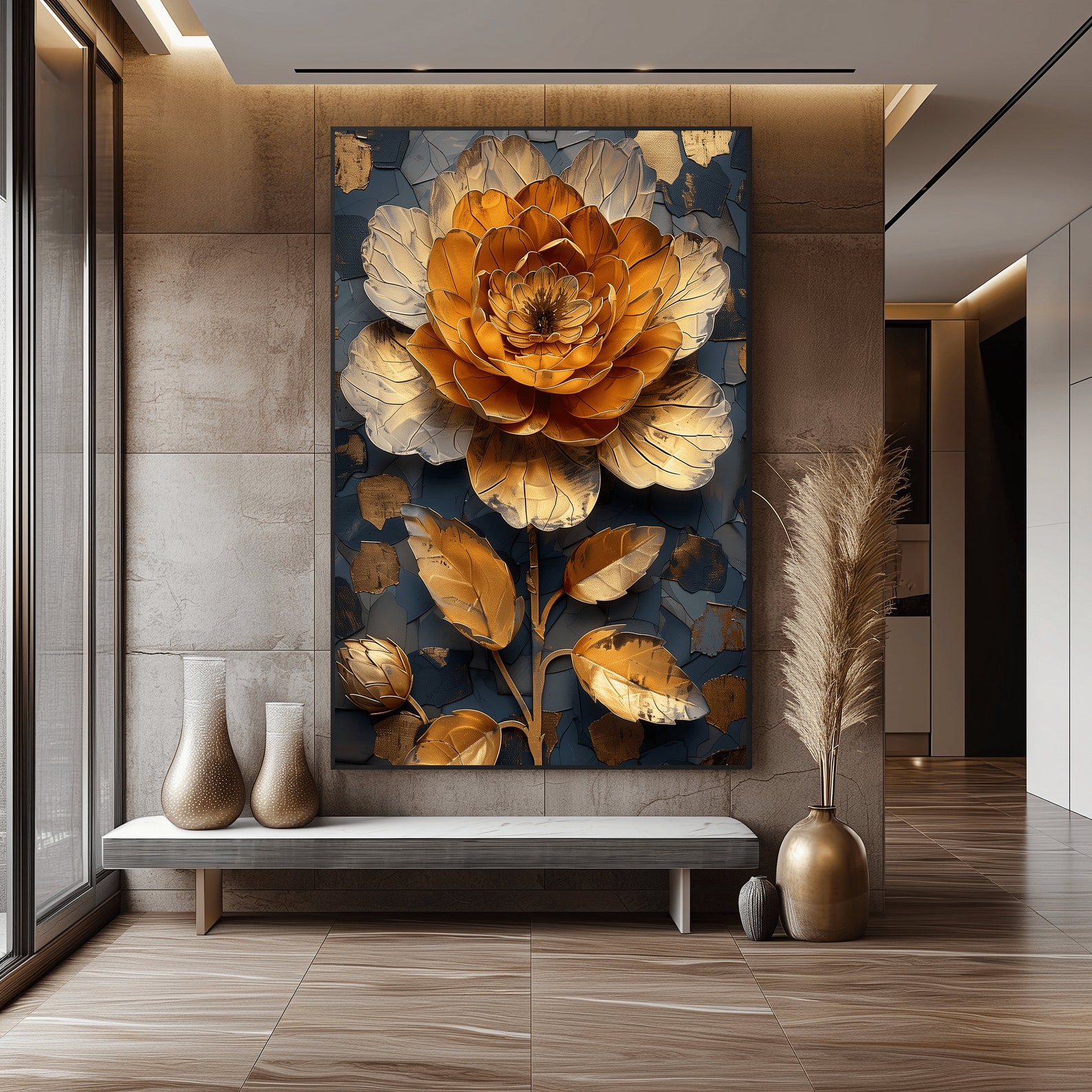 Gold Flower Art Print: Botanical Wall Decor - Etsy