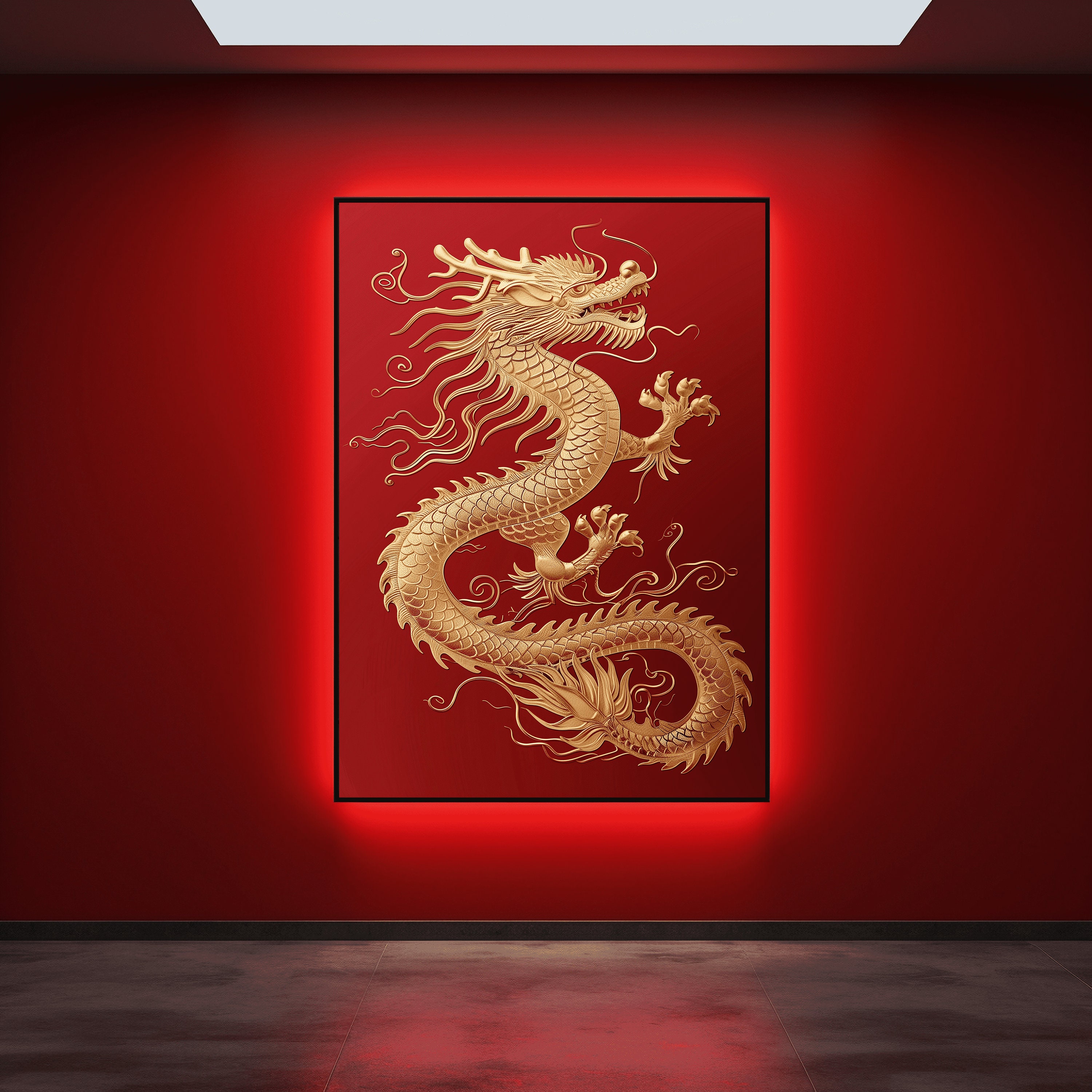 Golden Chinese Dragon Digital Print, Chinese Dragon, Dragon Wall Art ...
