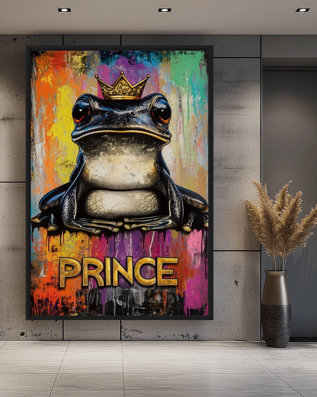 Frog Prince Graffiti Art Framed Canvas, Frog Art, Frog Wall Art, Frog ...