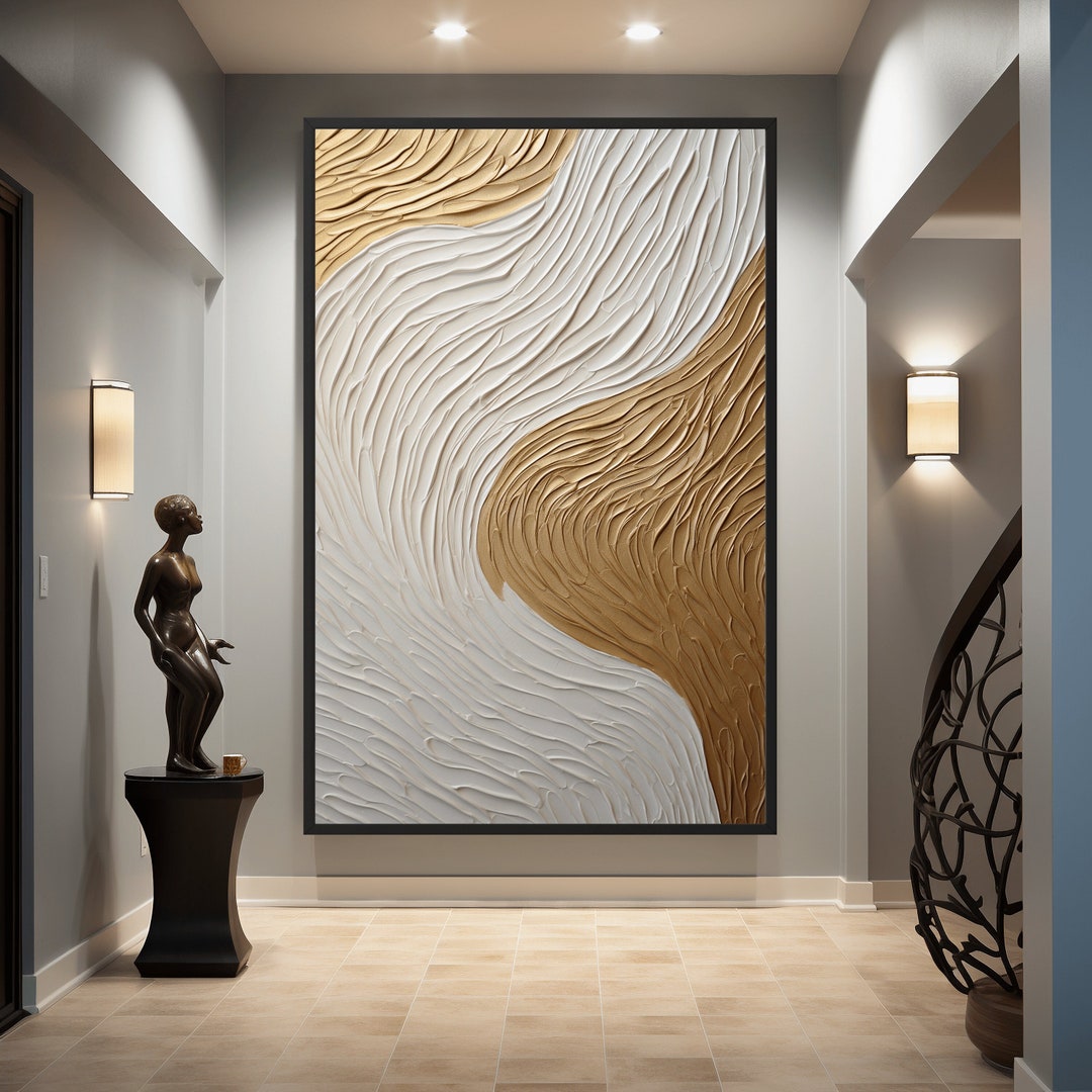 White Gold Texture Art Framed Poster, Minimalist Wall Art, Luxury Decor ...