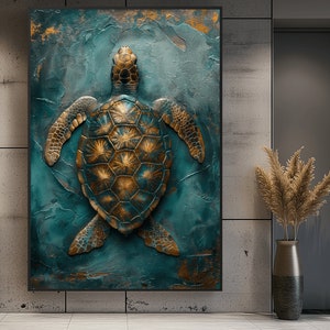 Abstract Sea Turtle Art Print: Coastal Beach House Decor (digital ...