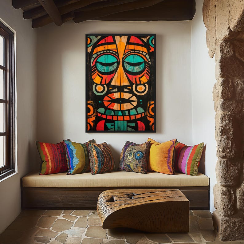 Aztec Mayan Mask Print: Tribal Folk Art Wall Decor (digital Download ...