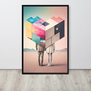 Couple in Love Surreal Art Framed Poster, Gift for Her, Surreal Art ...