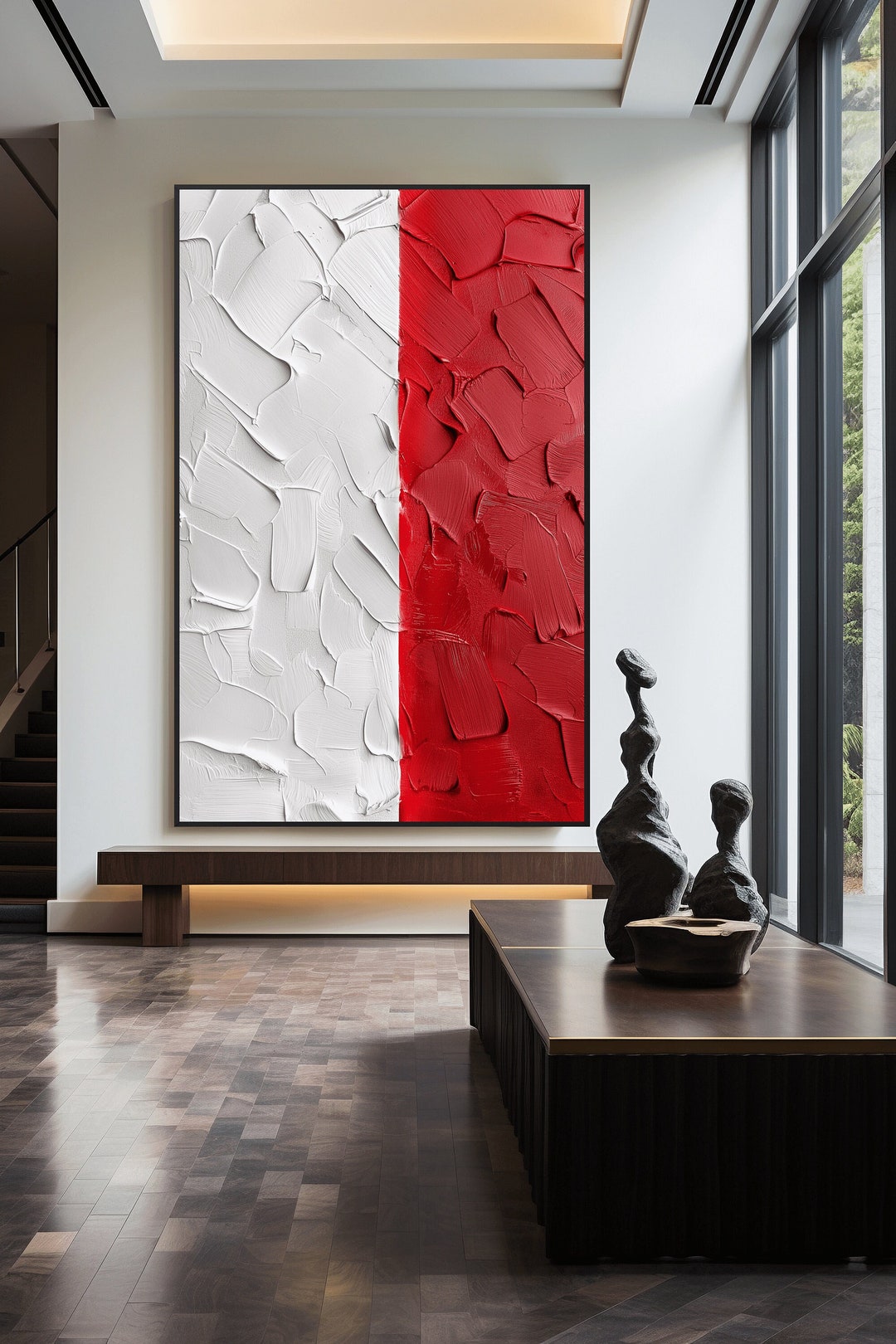 White and Red Abstract Art Digital Print, Red Abstract Art, Red ...