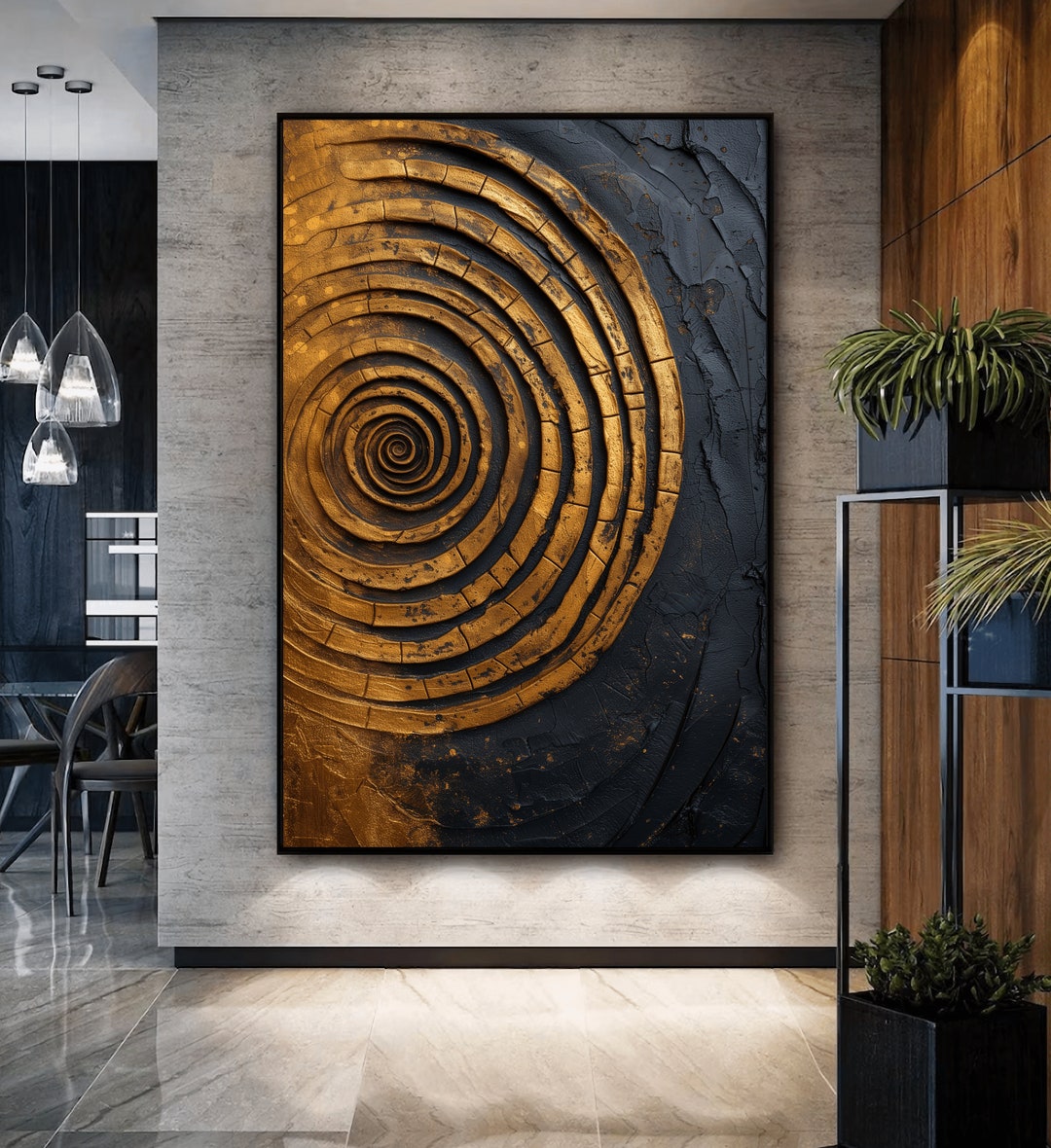 Spiral Black and Gold Abstract Art Framed Poster, Gold Wall Art, Black ...