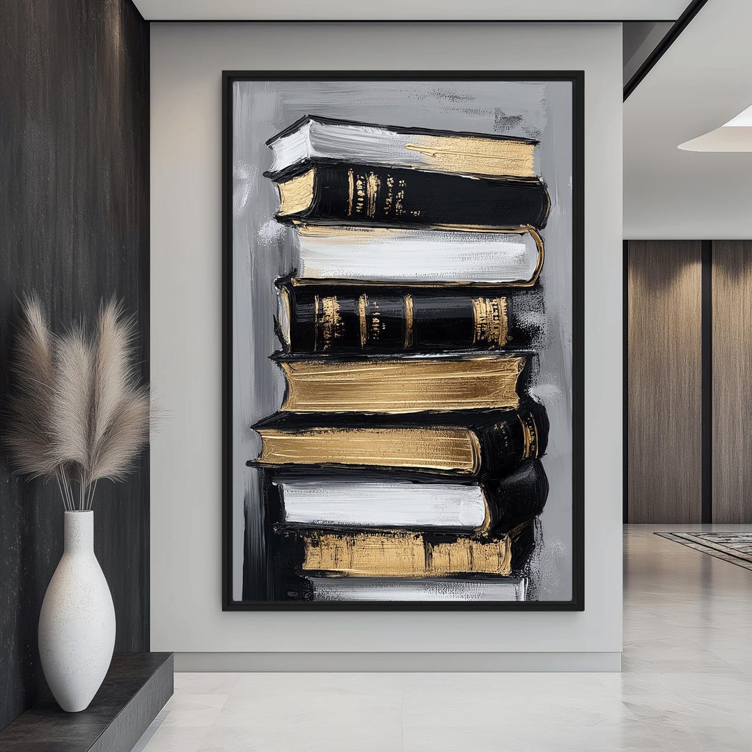 Books Abstract Art Framed Canvas, Stack of Books Print, Book Wall Art ...