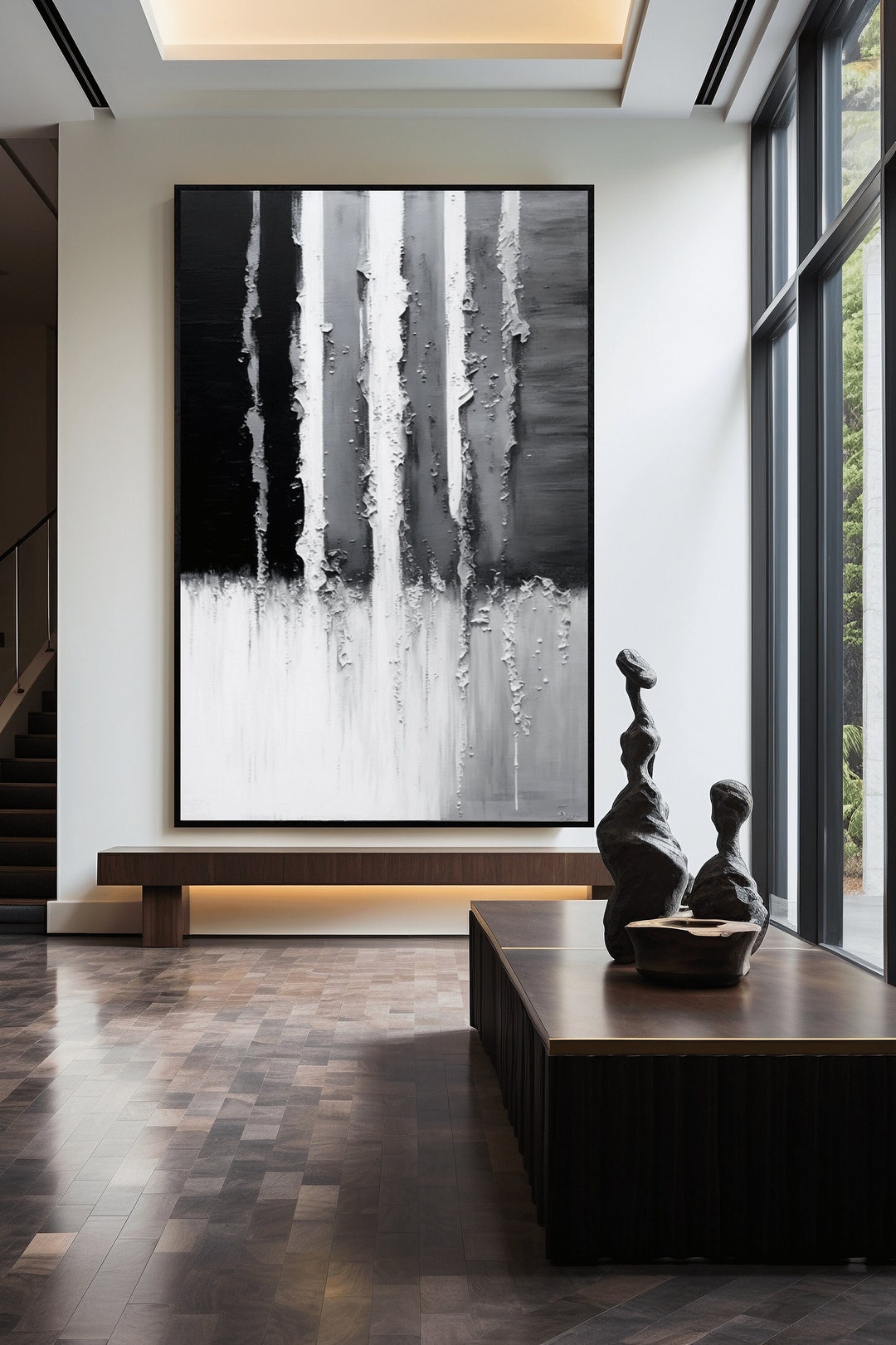 Black and White Abstract Canvas Print: Modern Minimalist Wall Art - Etsy