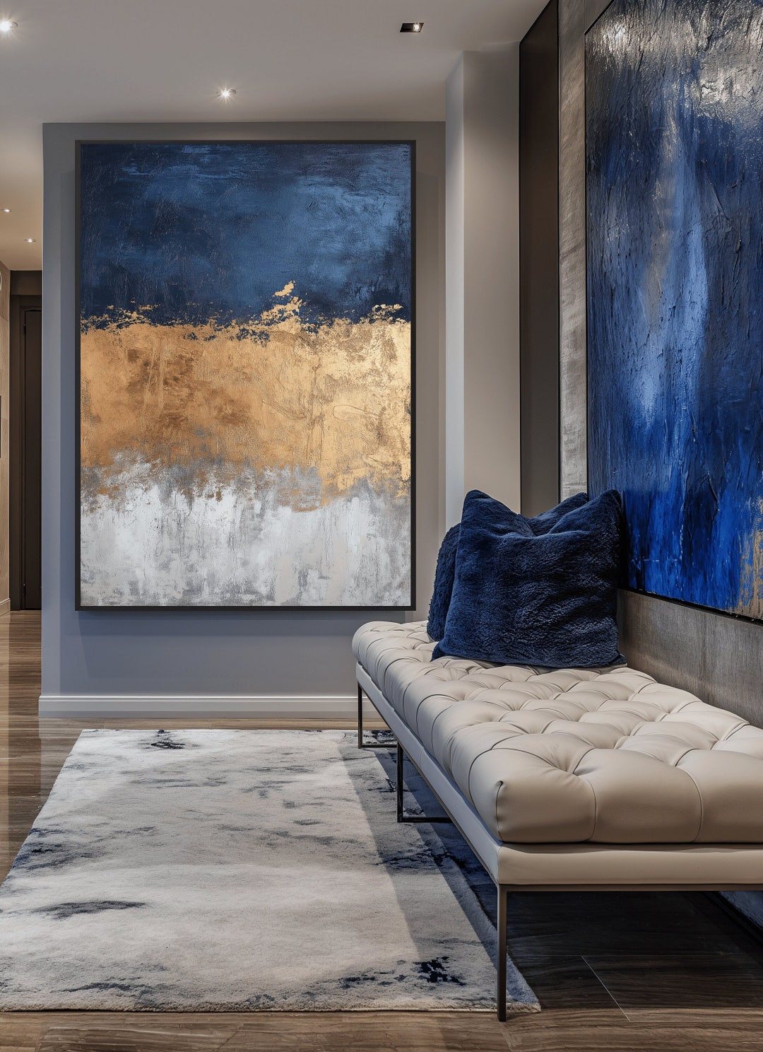 Blue Gold Abstract Art Canvas, Blue and Gold Print, Blue Gold Wall Art ...