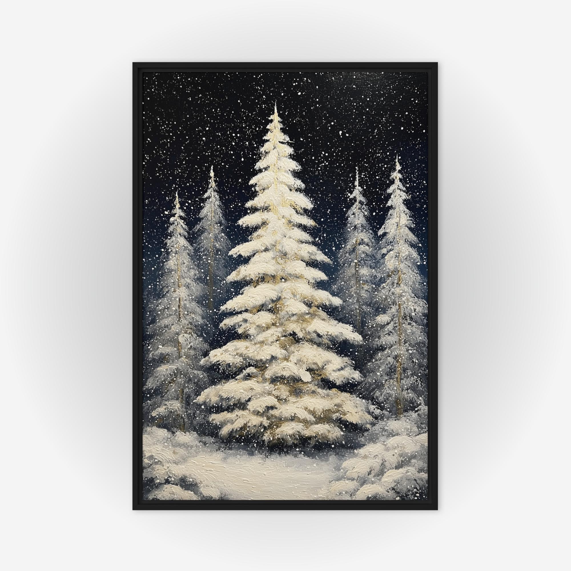 Framed Christmas Tree Canvas, Snowy Winter Forest Art - Etsy