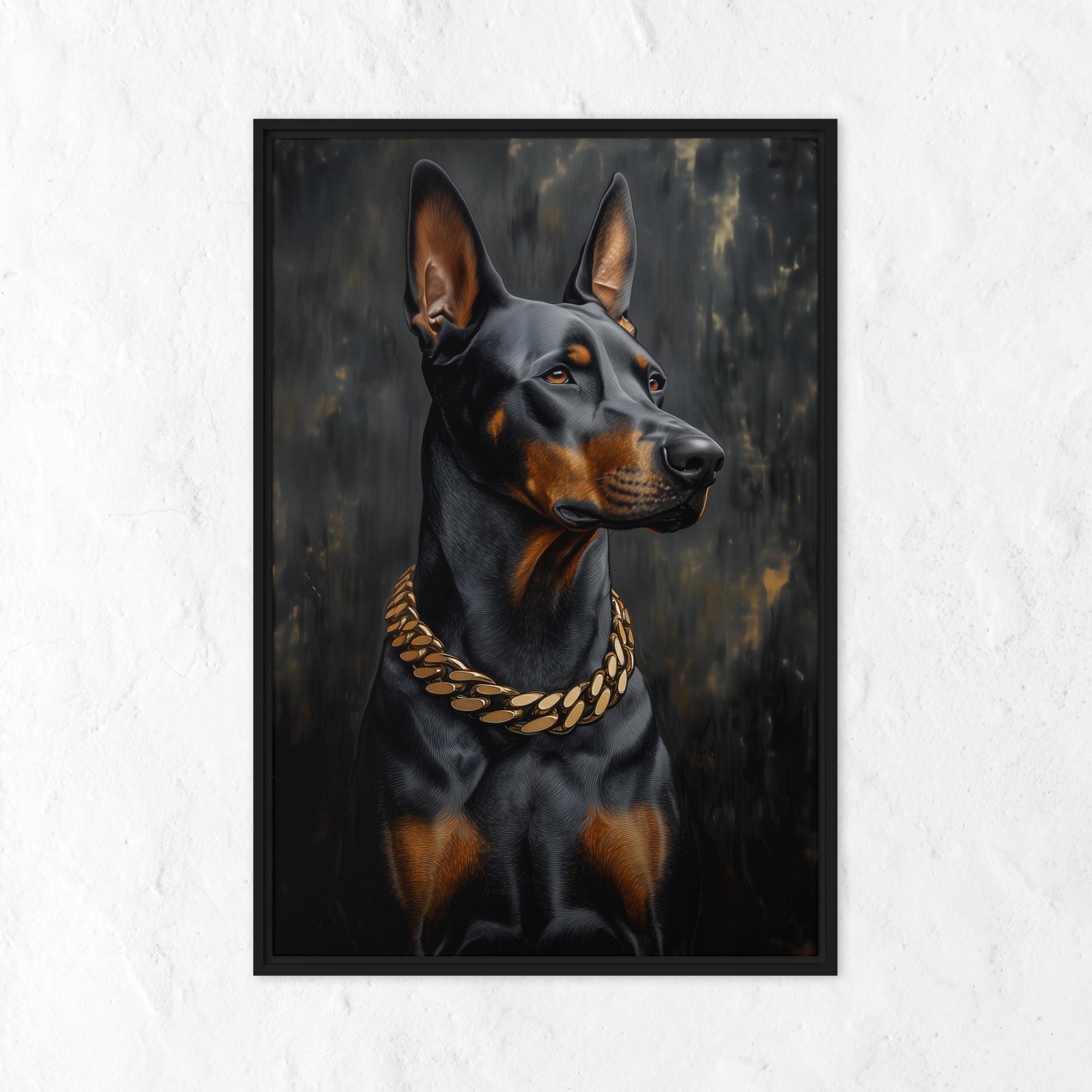 Doberman With Golden Chain Framed Canvas Print: Luxury Dog Wall Art - Etsy
