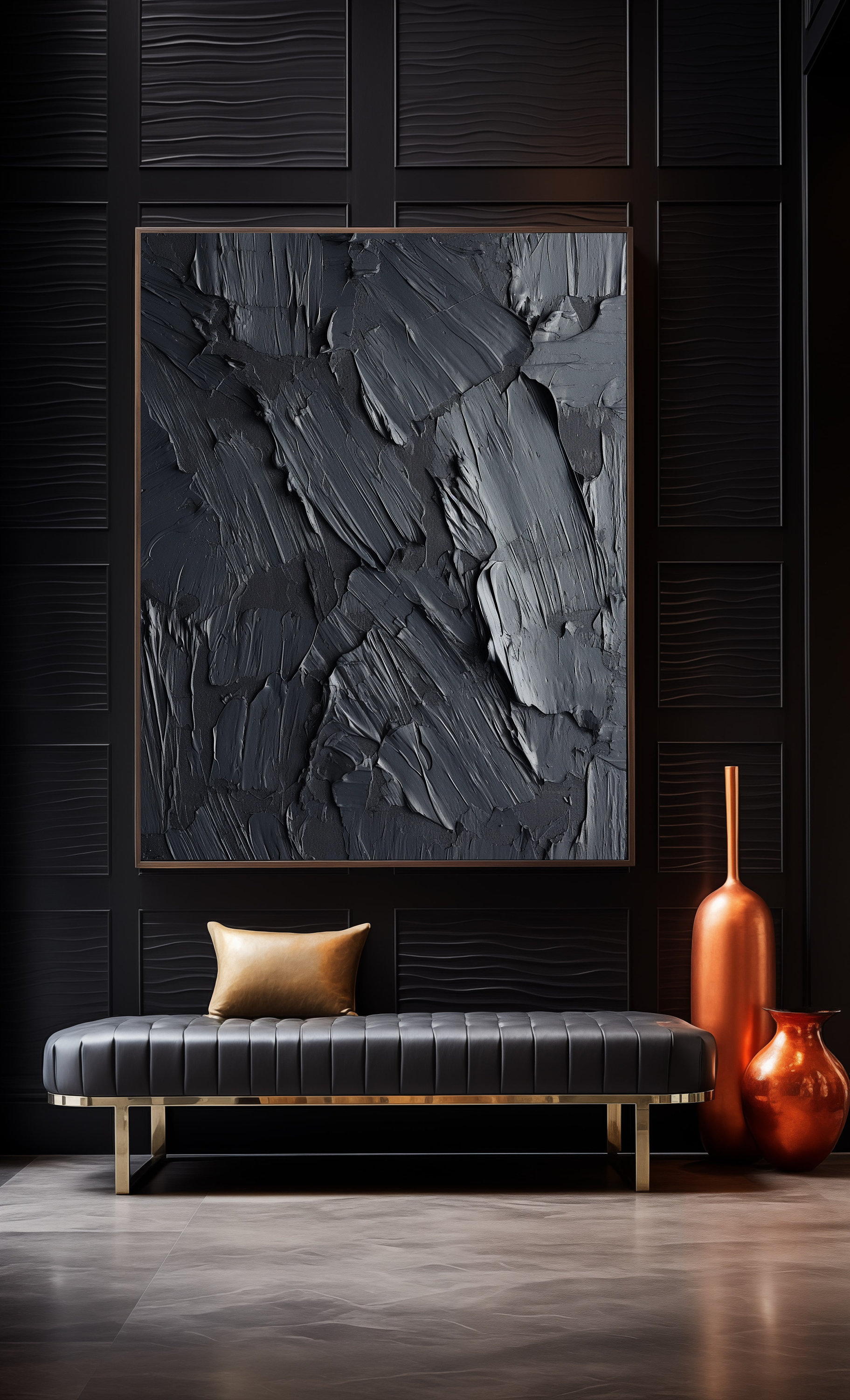 Black Abstract Minimalist Framed Poster Black Wall Art - Etsy