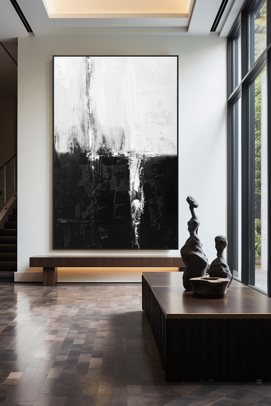 Black and White Abstract Art Framed Poster: Minimalist Wall Decor - Etsy